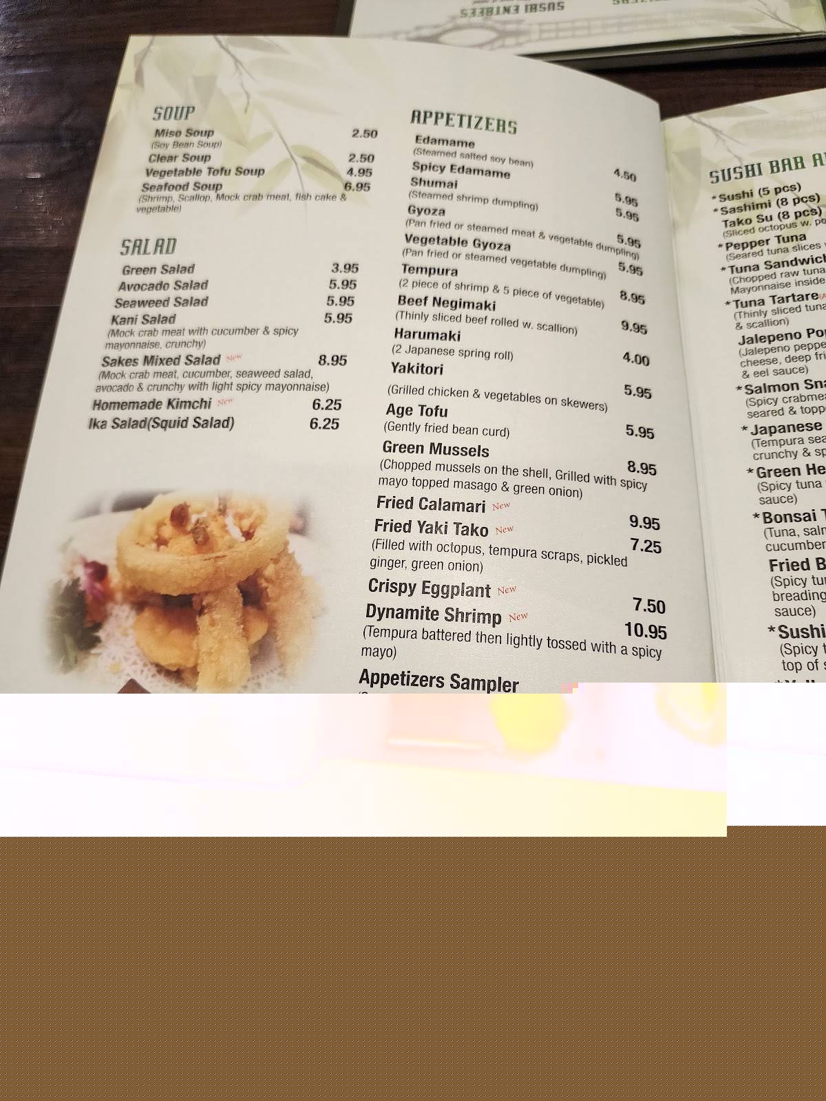 Menu at Sake Asian Fusion restaurant, Jacksonville
