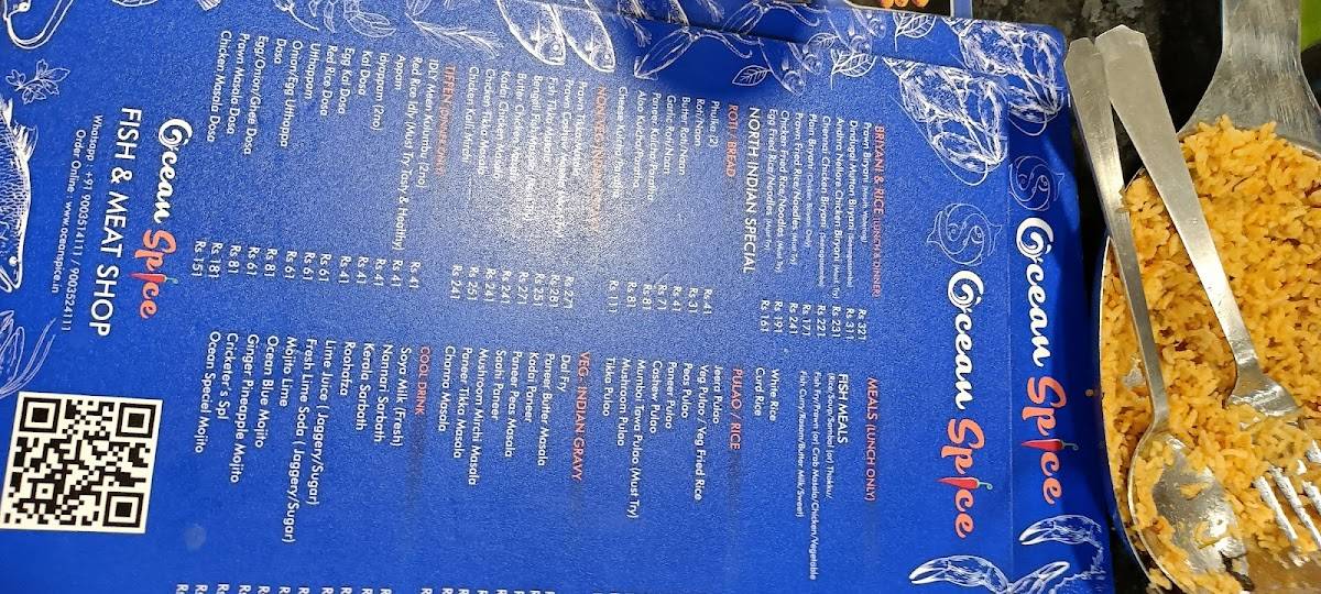Menu at OCEAN SPICE, Salem