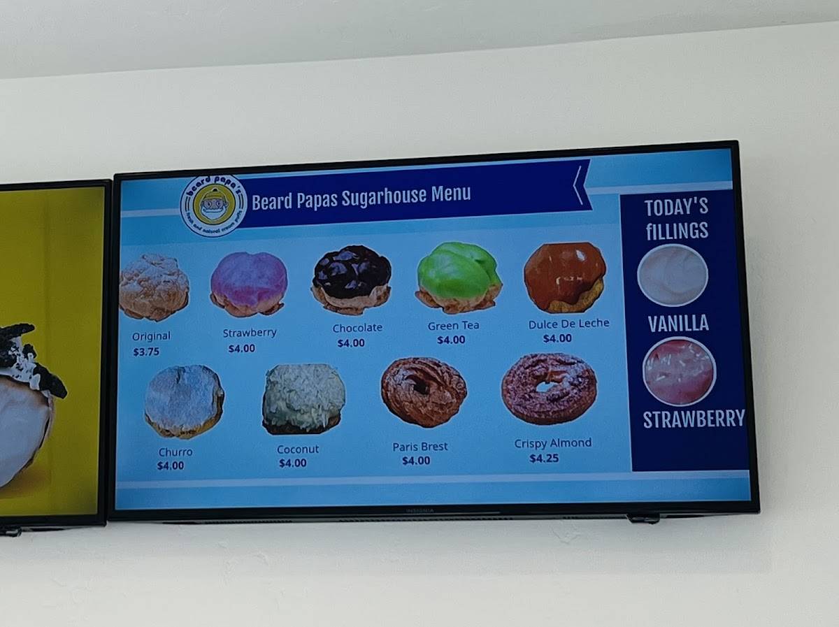 Menu at Beard Papa's desserts, Salt Lake City