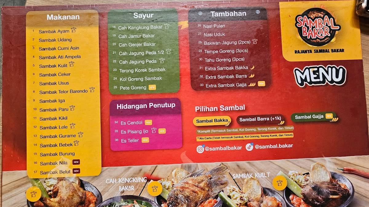 Menu at Sambal Bakar Indonesia, Pasar Lama restaurant, Tangerang