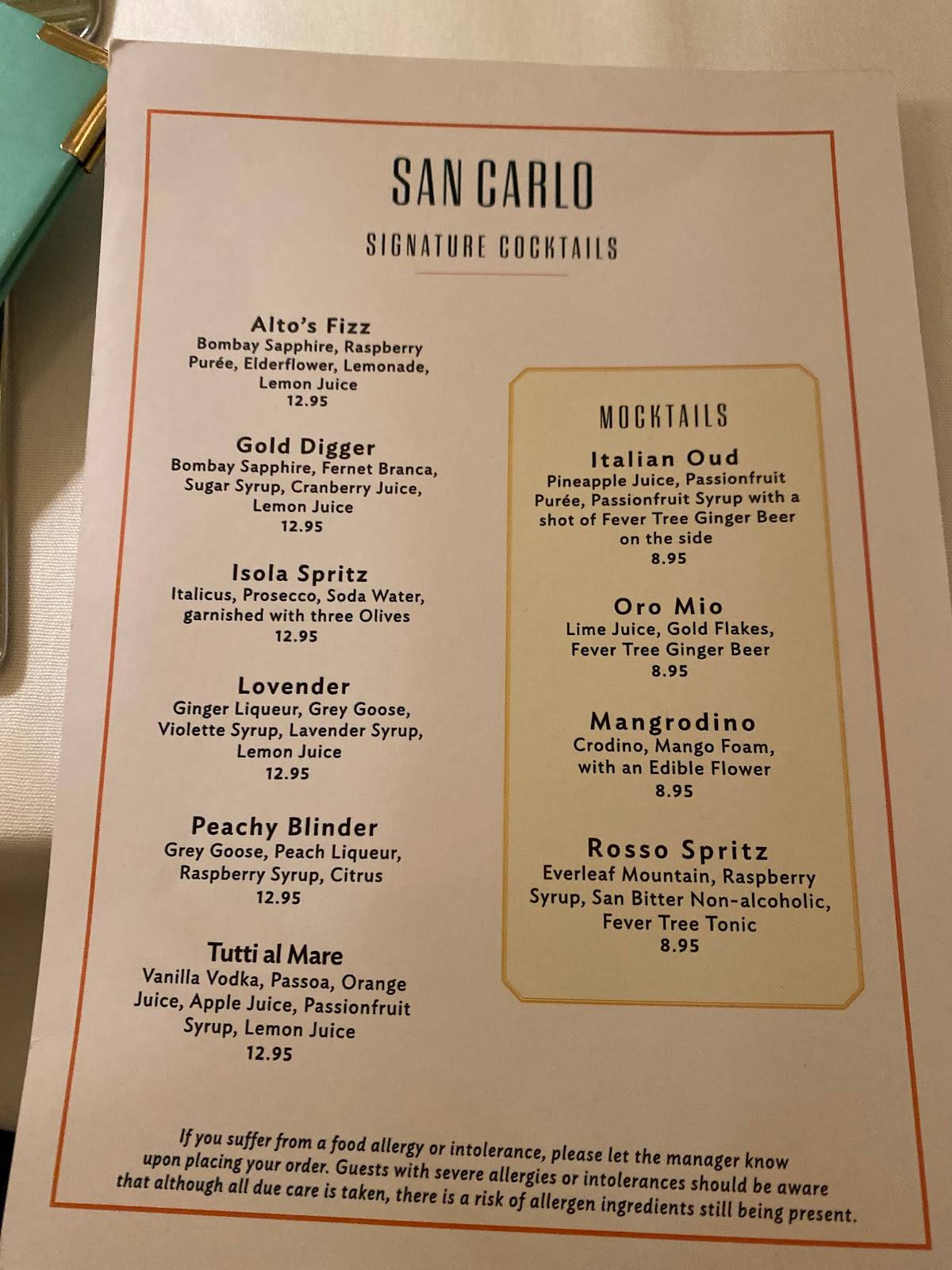 Menu at San Carlo - London restaurant, London, 2 Regent Street Saint ...