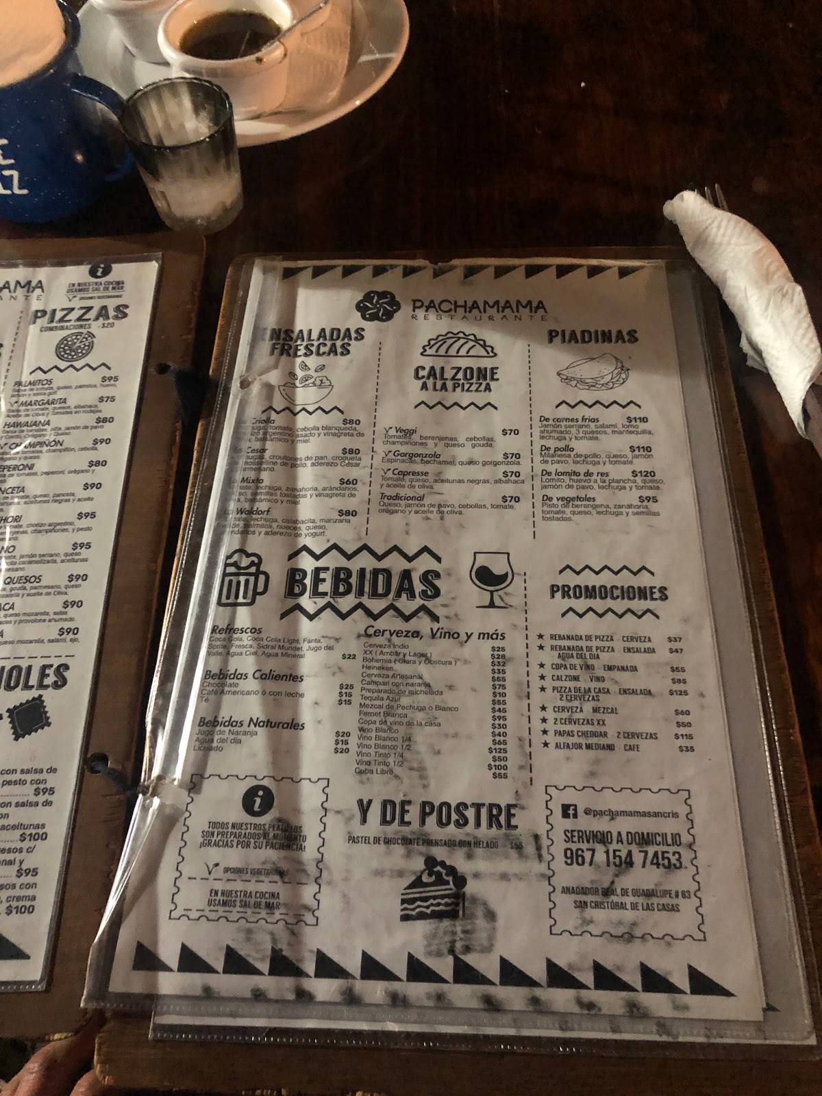 Carta de Pachamama Restaurante, San Cristóbal de las Casas