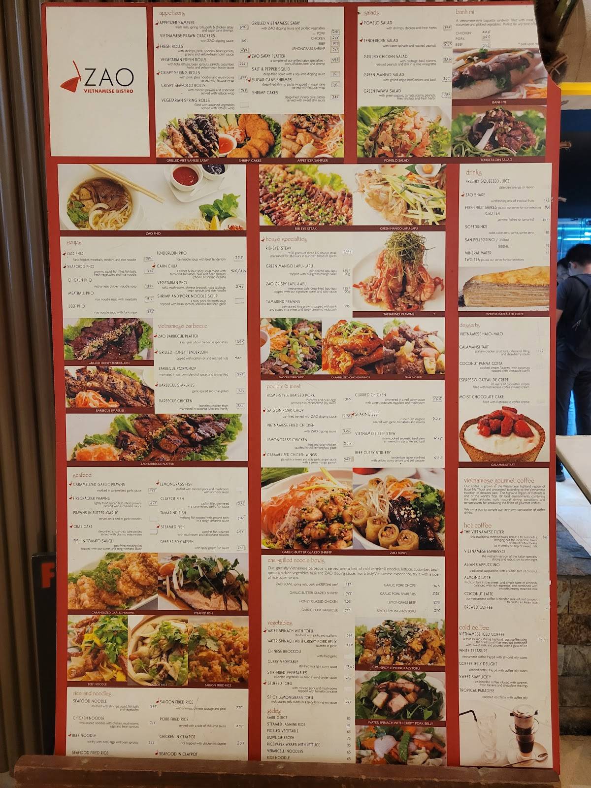 Menu at Zao Vietnamese Bistro restaurant, San Juan, Promenade Greenhills