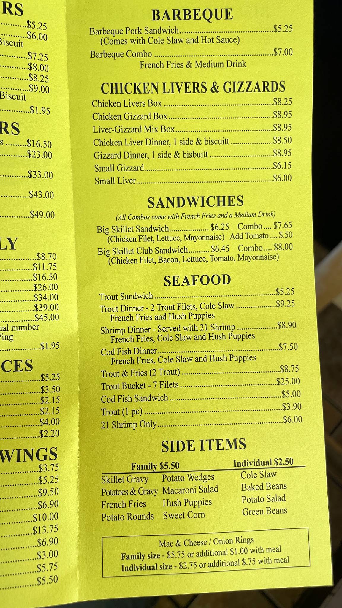 Menu at Golden Skillet restaurant, Sandston