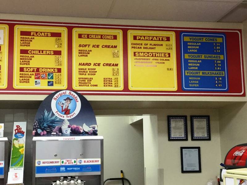 Menu at Sargent Sundae cafe, Winnipeg