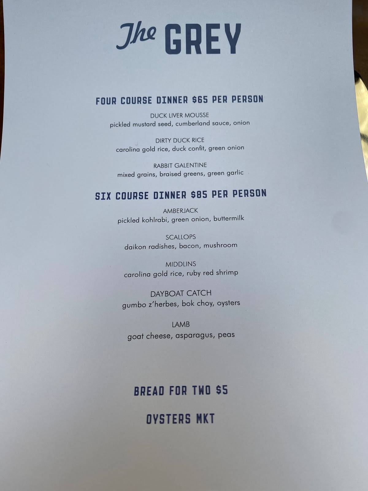 Menu at The Grey pub & bar, Savannah