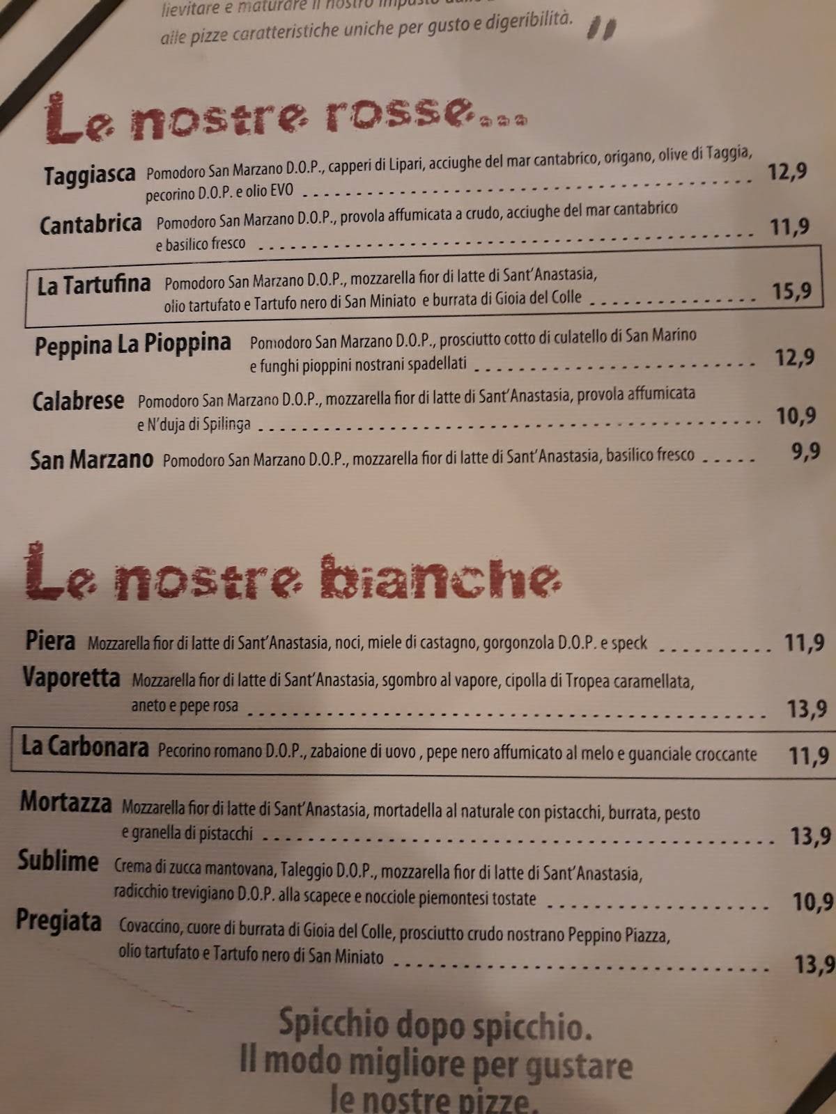 Menu da Scarlett Pizza & Tiramisù ristorante, Pontedera