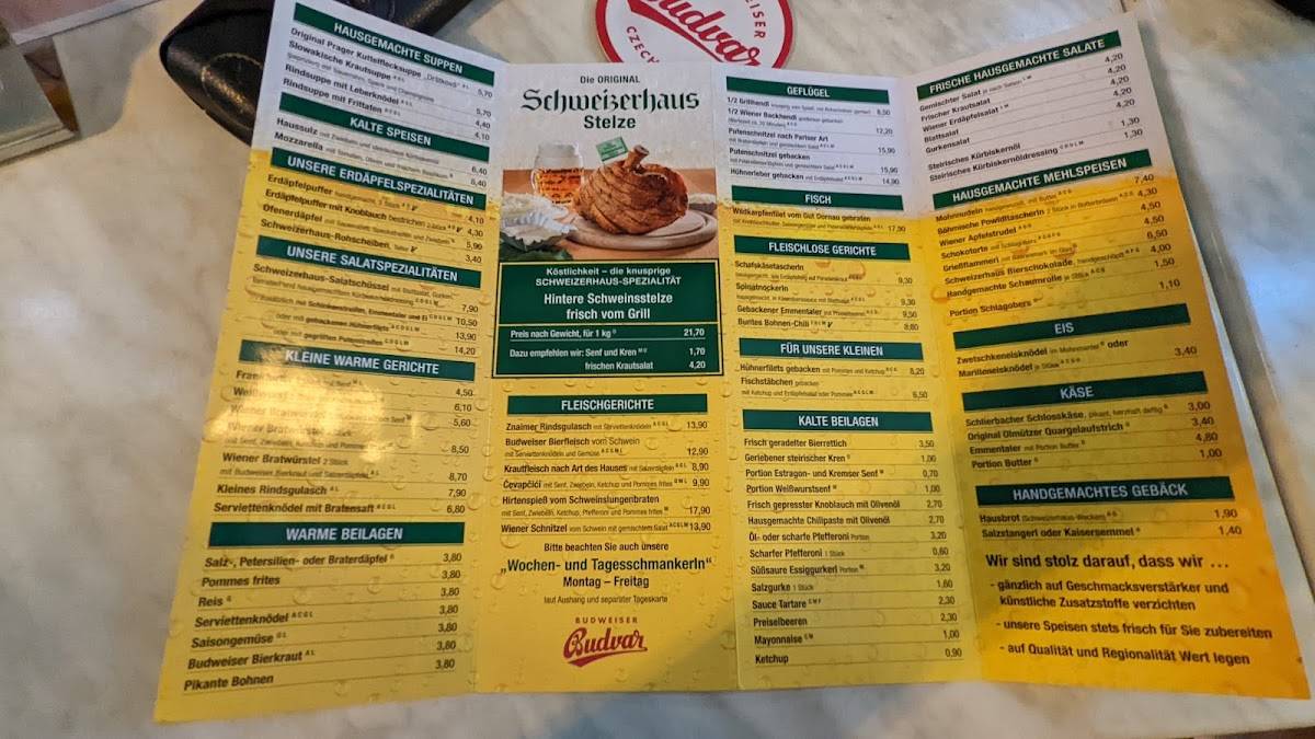 Speisekarte von Schweizerhaus pub & Bar, Wien
