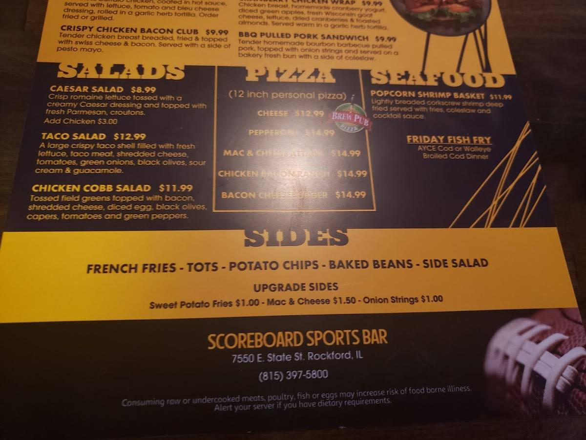 Menu at Scoreboard Sports Bar & Events by Hoffman House, Rockford