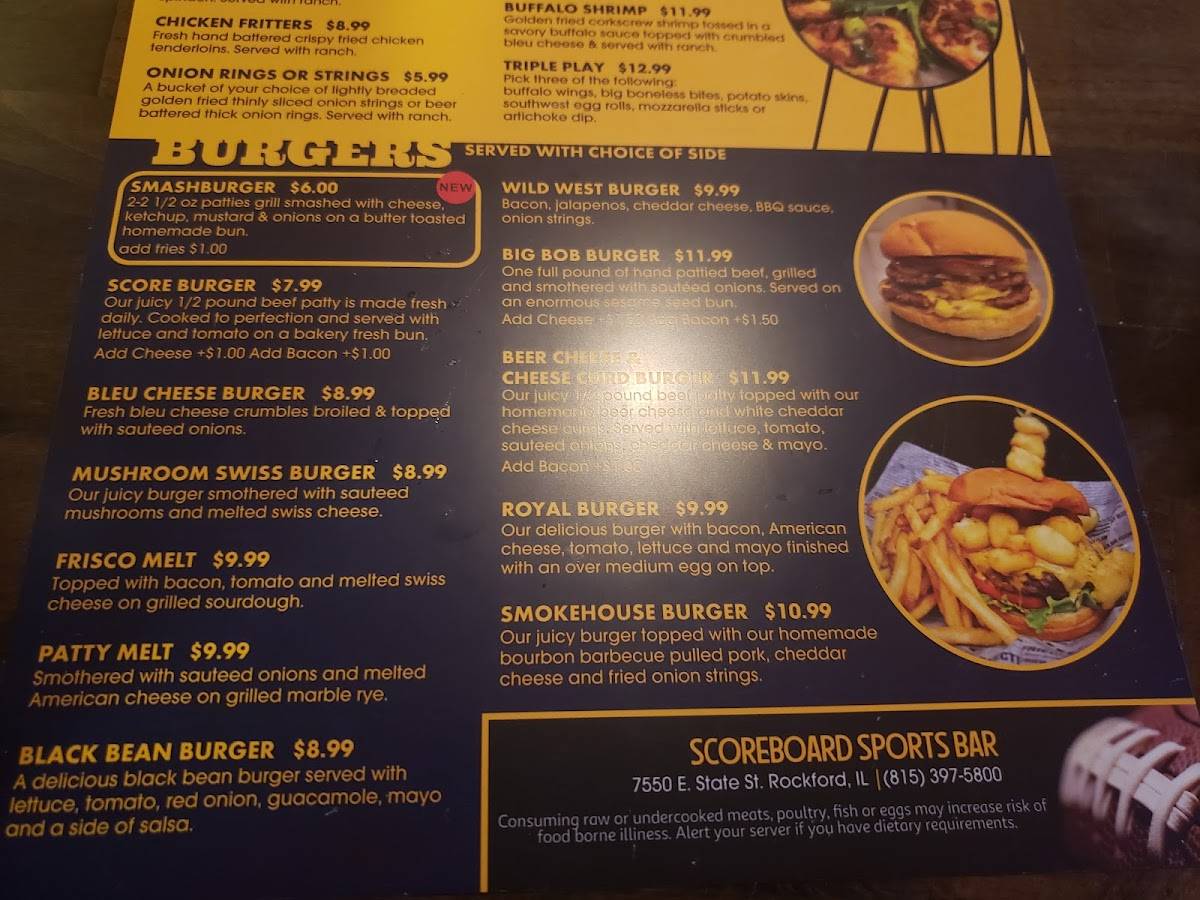 Menu at Scoreboard Sports Bar & Events by Hoffman House, Rockford
