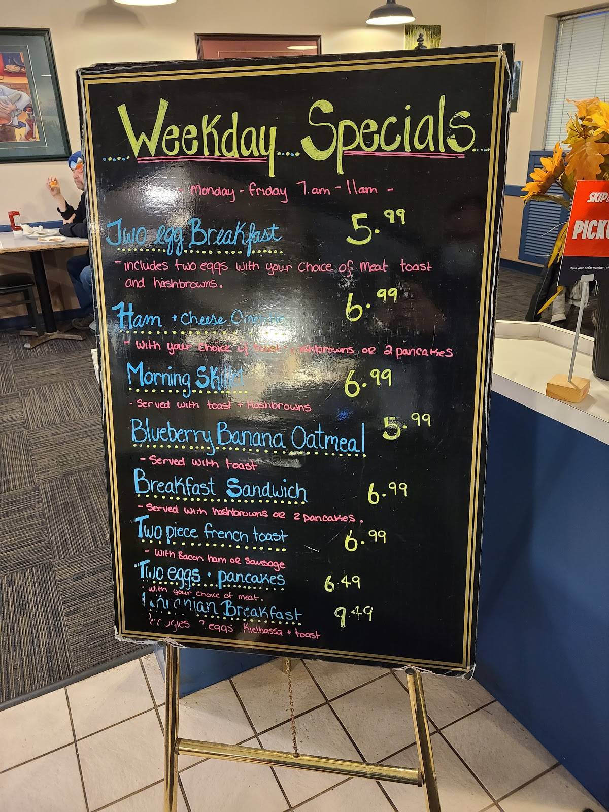 Menu at Seine River Cafe, Winnipeg