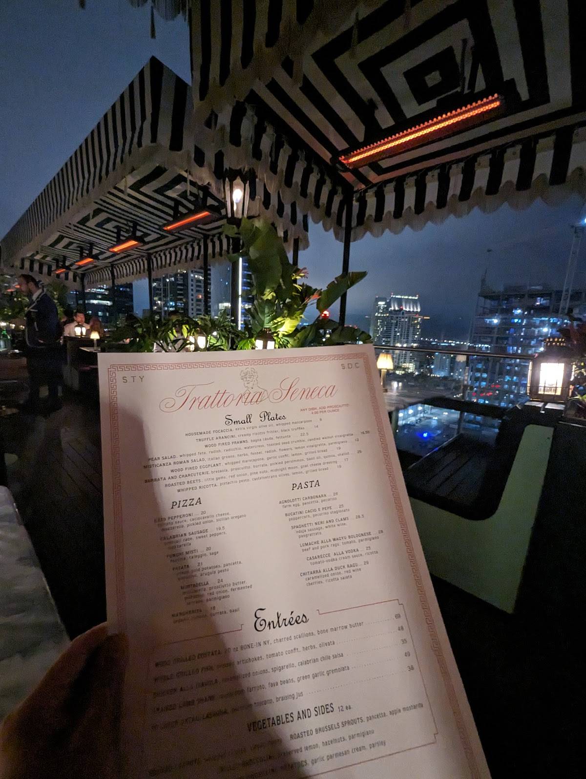Menu at Seneca Trattoria restaurant, San Diego