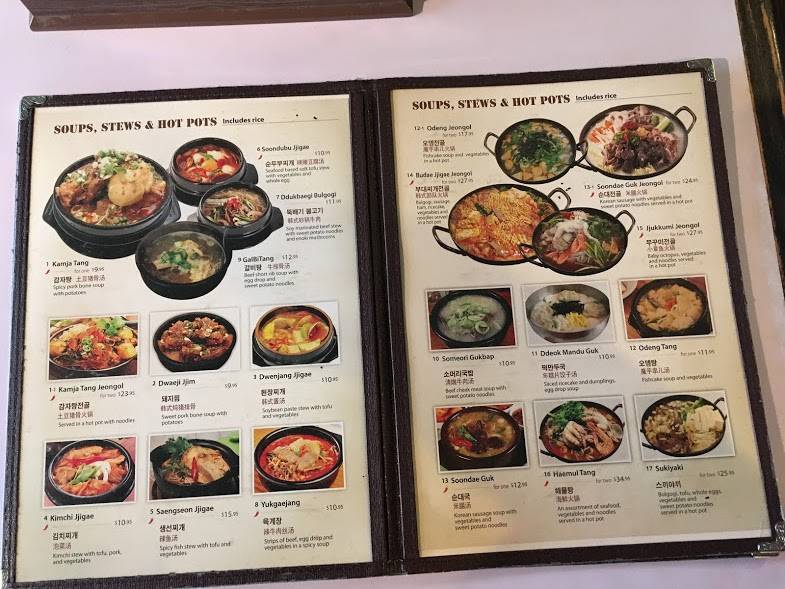 Menu at Seoul Soul restaurant, Waterloo