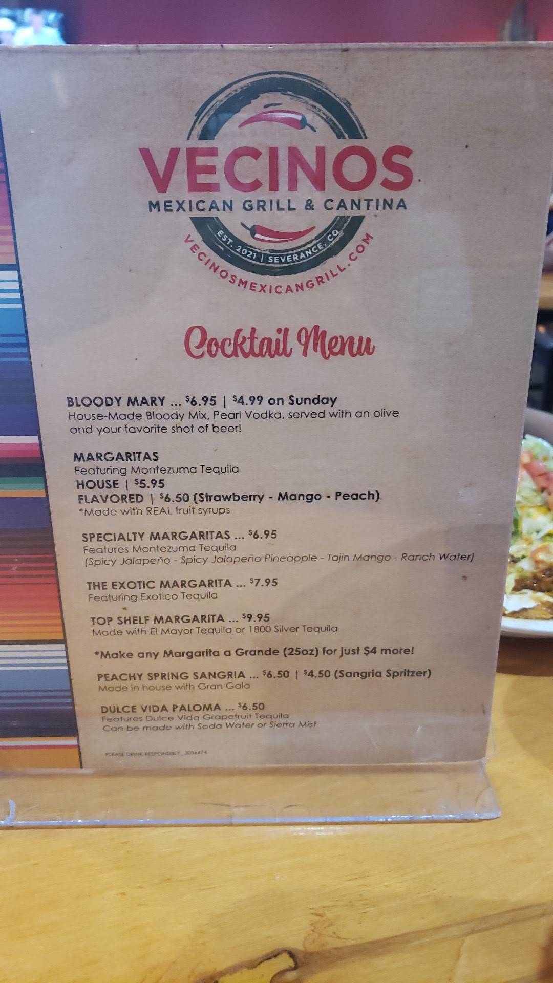 Menu at Vecinos Mexican Grill and Cantina restaurant, Severance