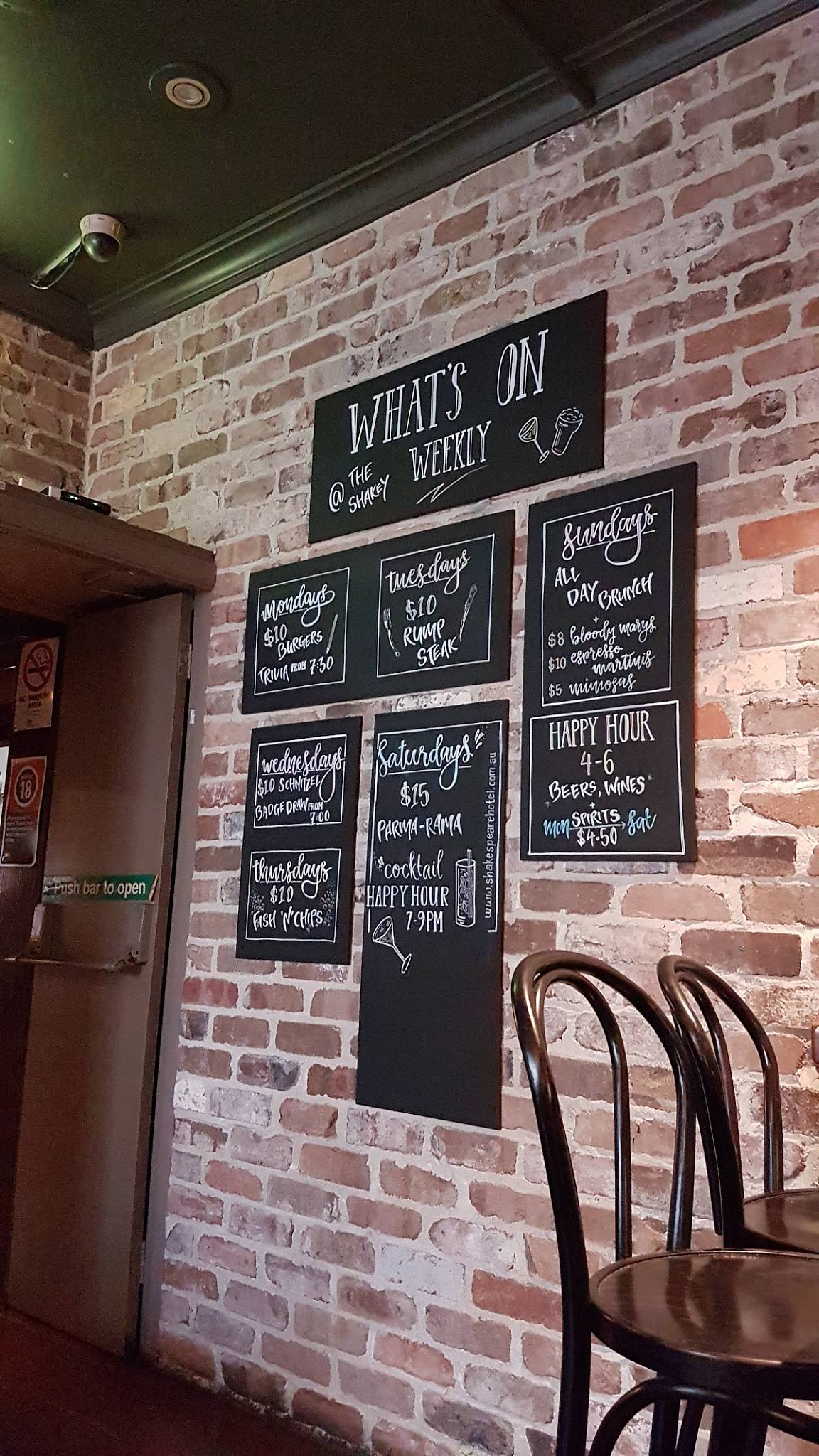 Menu at Shakespeare Hotel pub & bar, Sydney