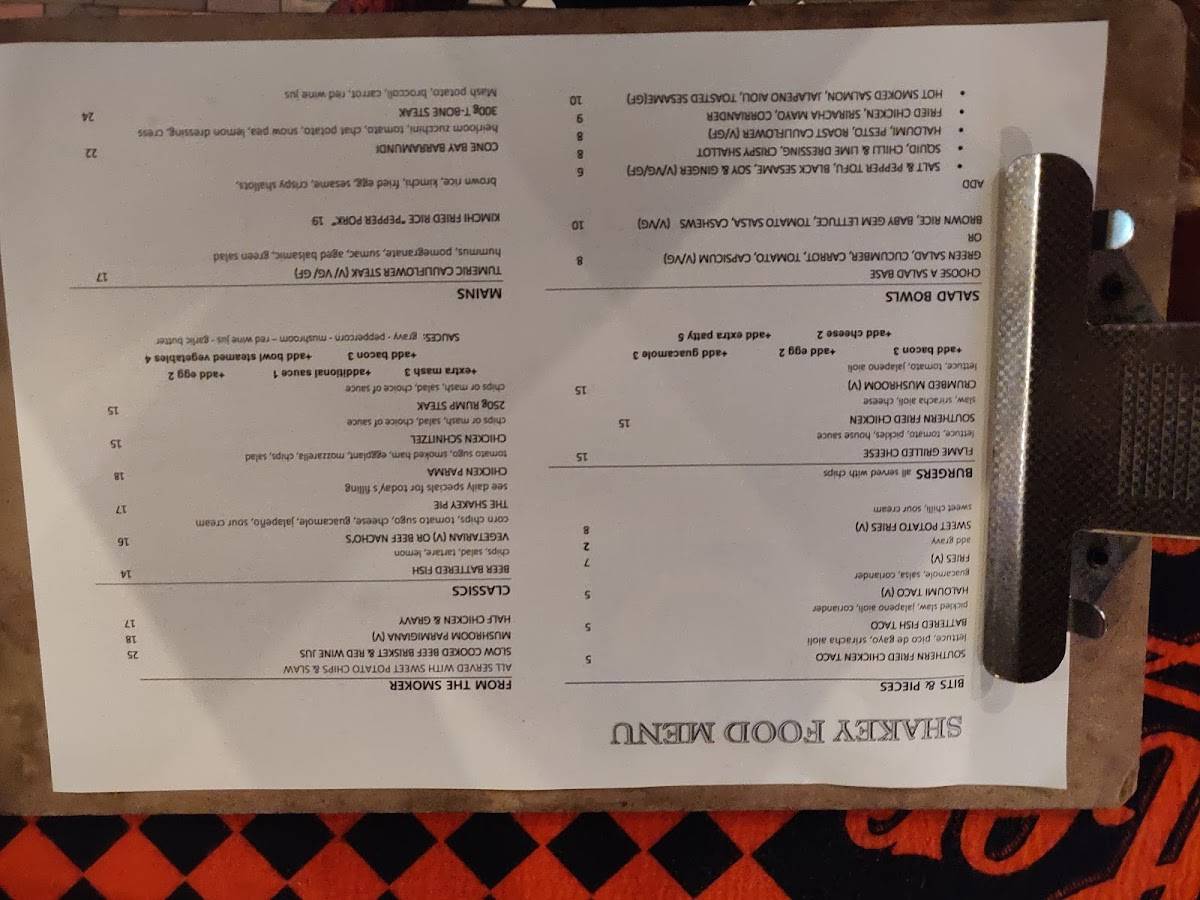 Menu at Shakespeare Hotel pub & bar, Surry Hills