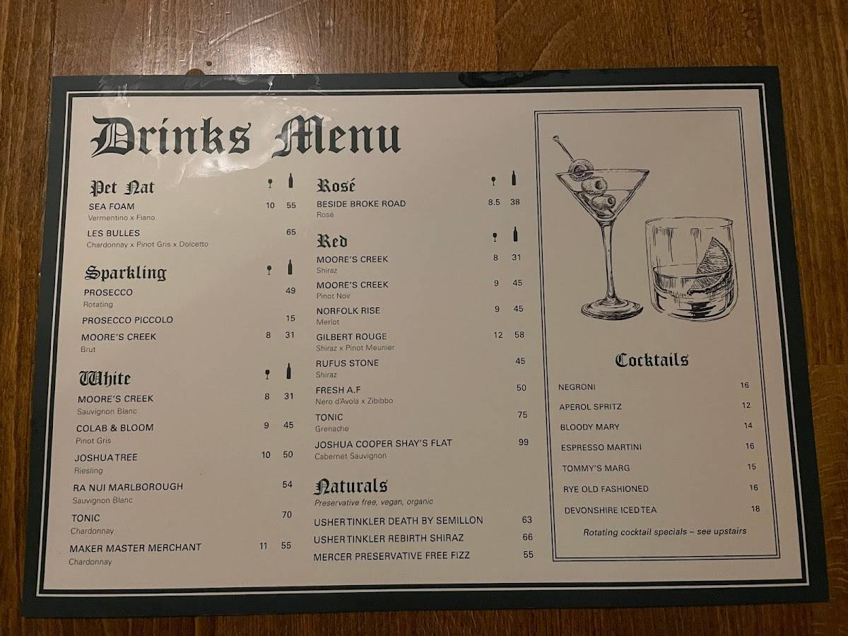 Menu at Shakespeare Hotel pub & bar, Surry Hills