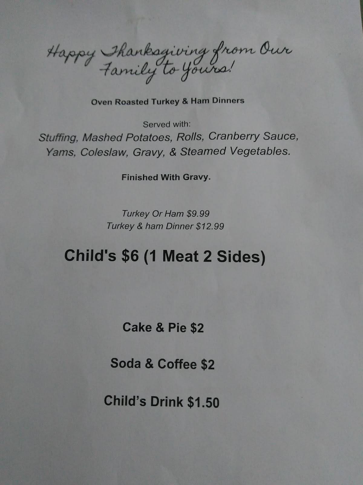 Menu at Dining Room at Sweet Tooth Cafe, Shamokin