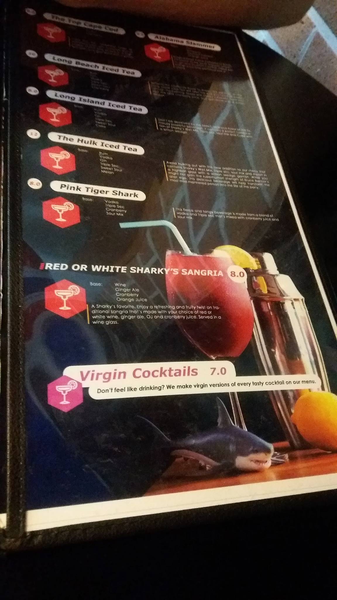 Menu at Sharky's Bar and Grill - Haeundae Strip, Busan