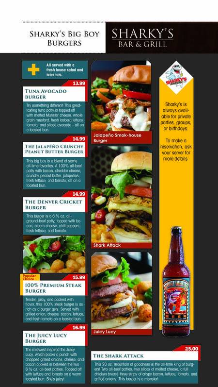 Menu at Sharky's Bar and Grill - Haeundae Strip, Busan