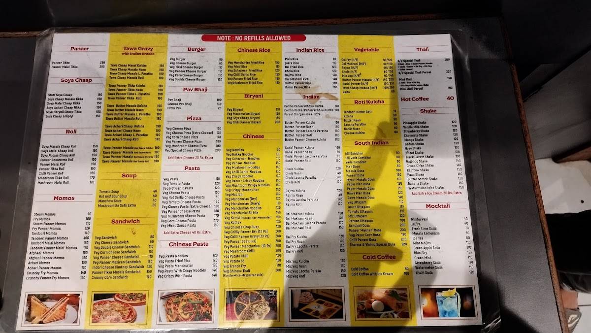 Menu at Sharma Vishnu Fast Food, Bhopal