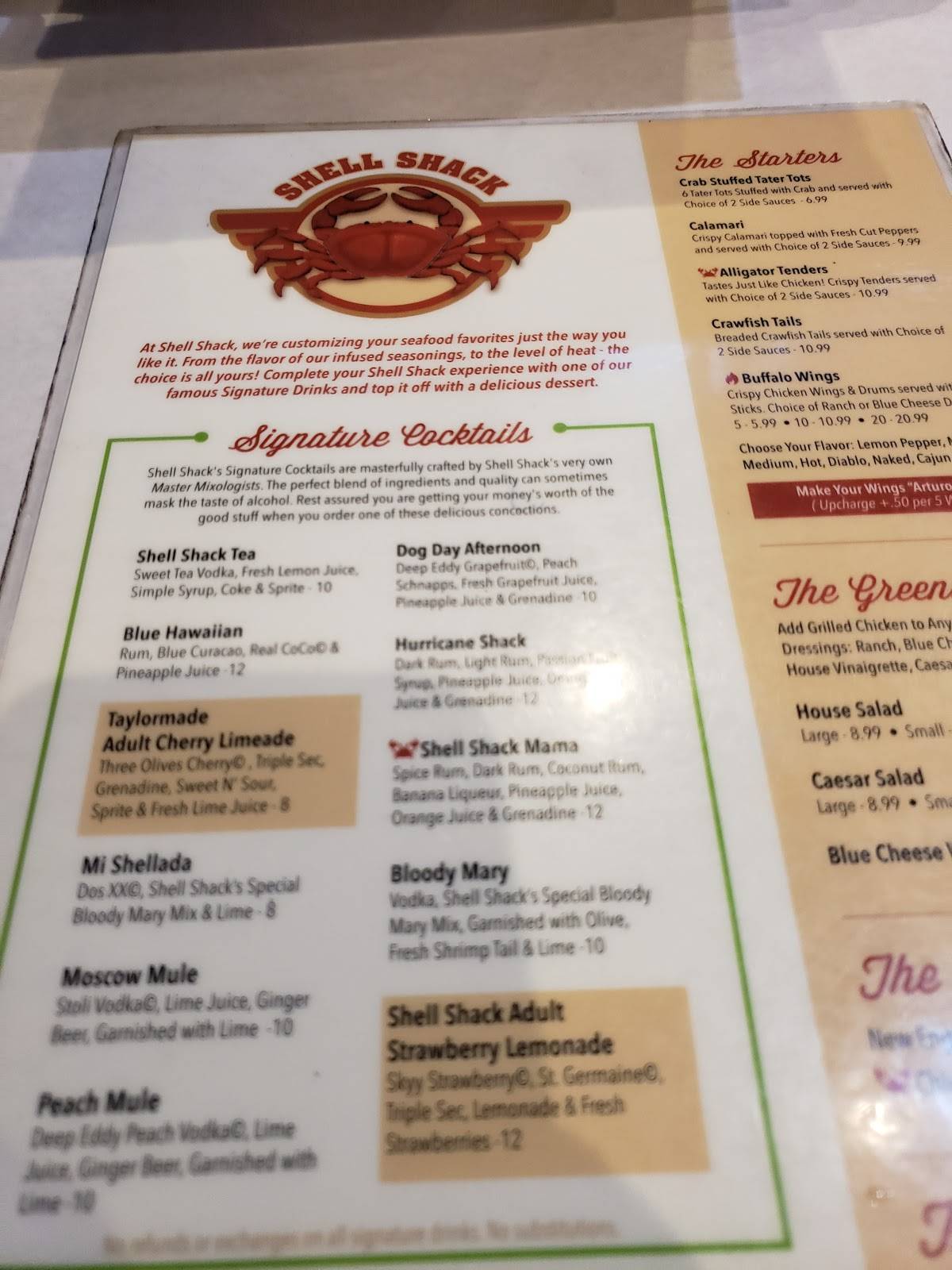 Menu at Shell Shack pub & bar, Houston