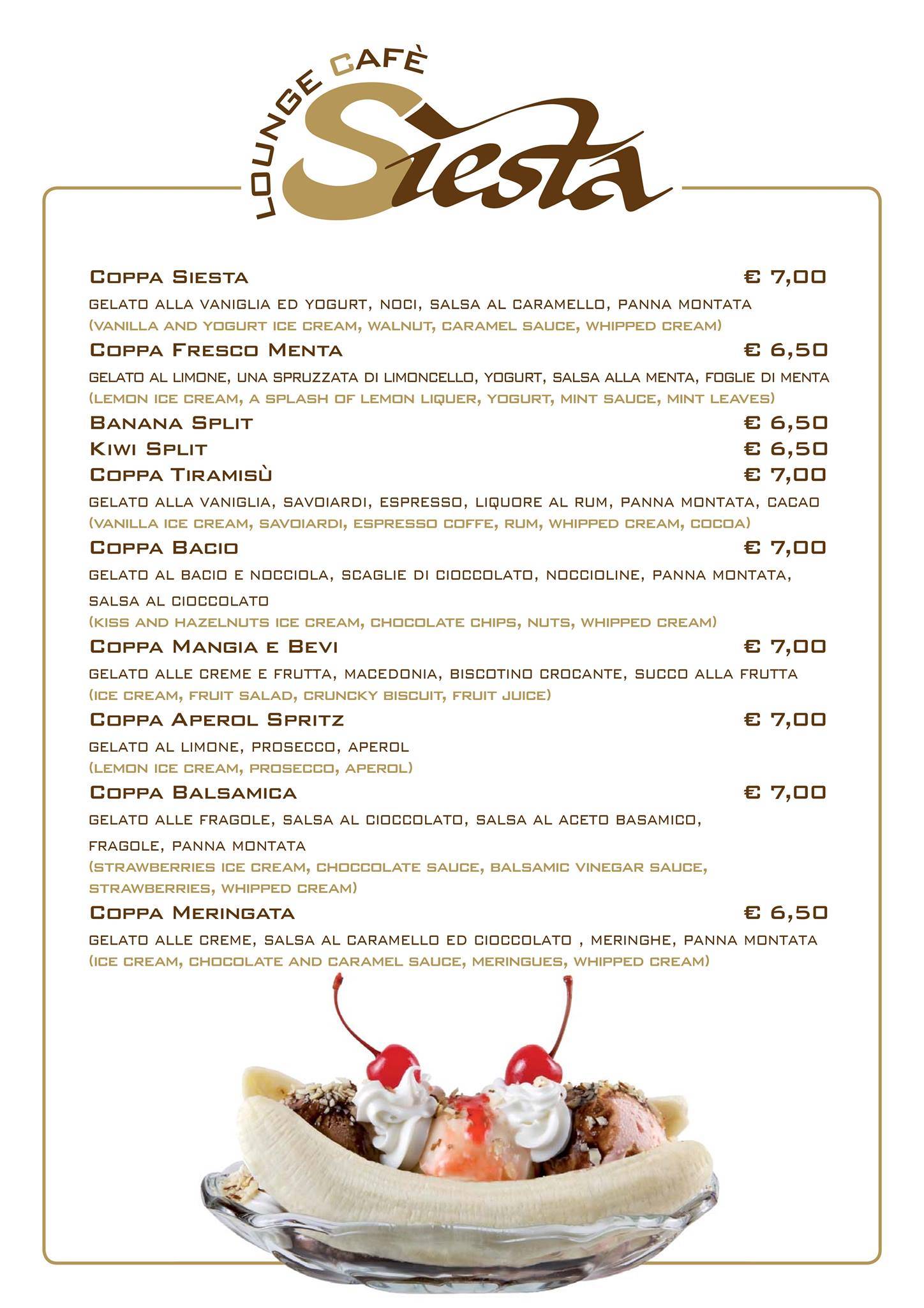 Menu at Siesta Lounge Cafe, Solarolo