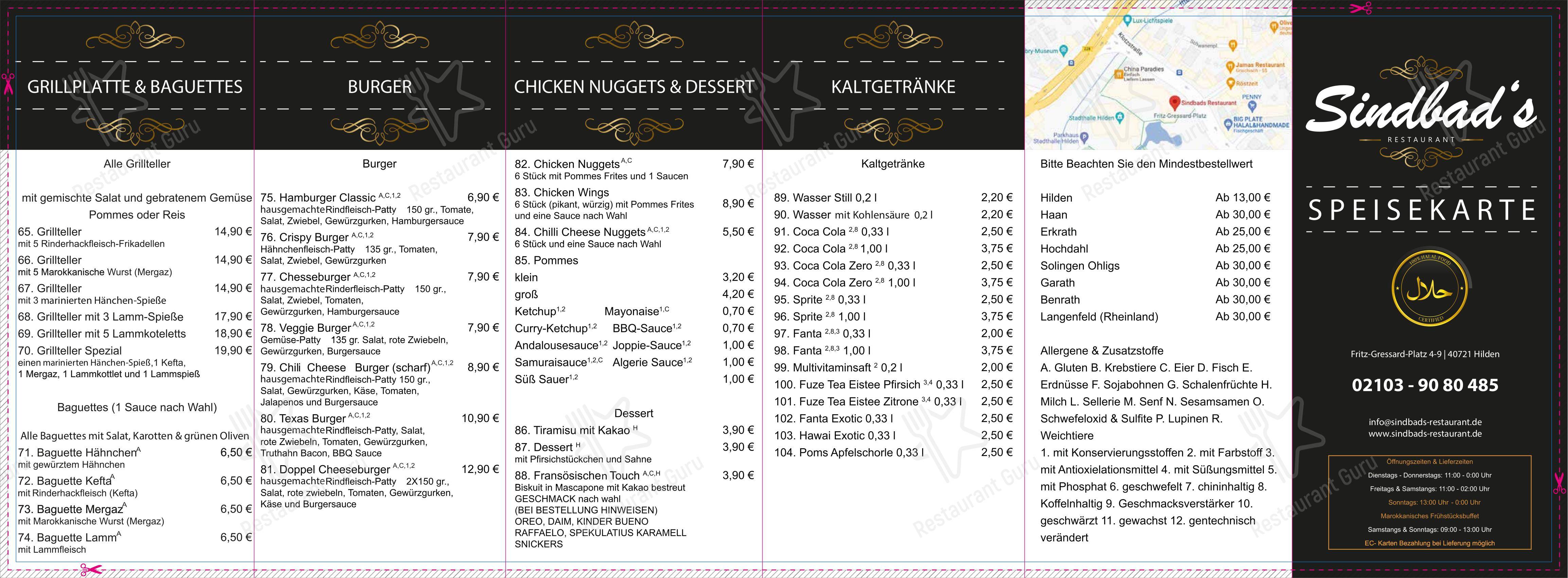 Carta de Sindbads Restaurant, Hilden