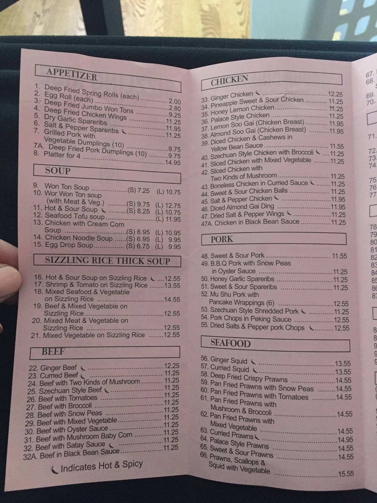 Menu at Sizzling Rice restaurant, Calgary