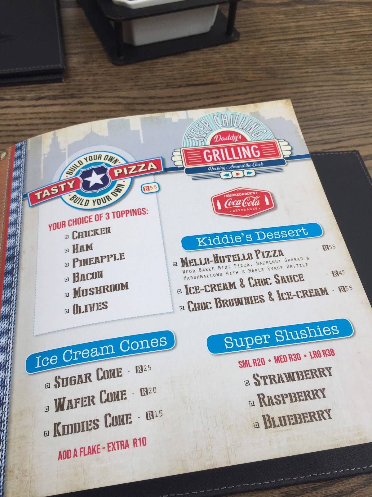 Menu at Smoke Daddy's restaurant, Randburg, Cedar Square Shopping Centre