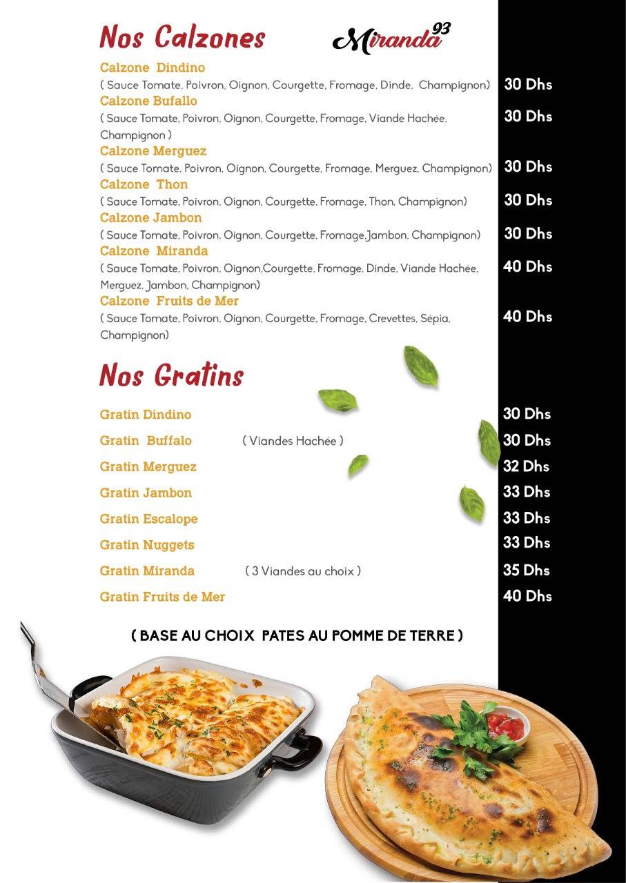 Menu au Snack Miranda 93 restaurant, Agadir