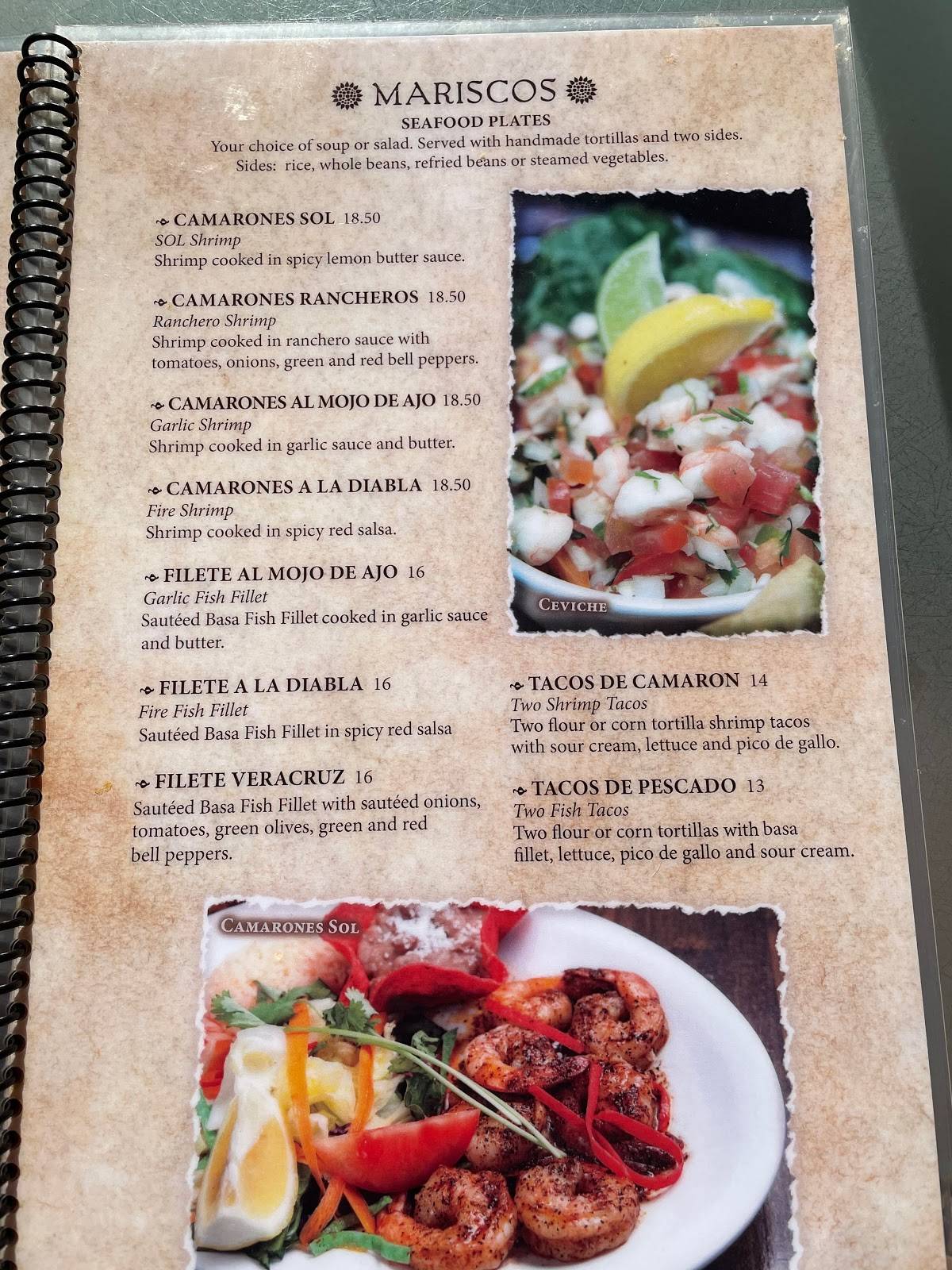 Menu at Sol Méxican Cuisine restaurant, Woodland