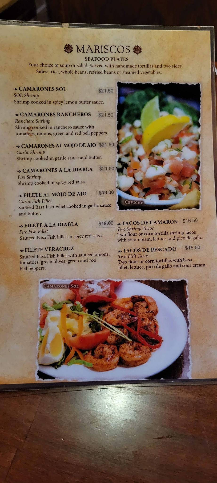 Menu at Sol Méxican Cuisine restaurant, Woodland