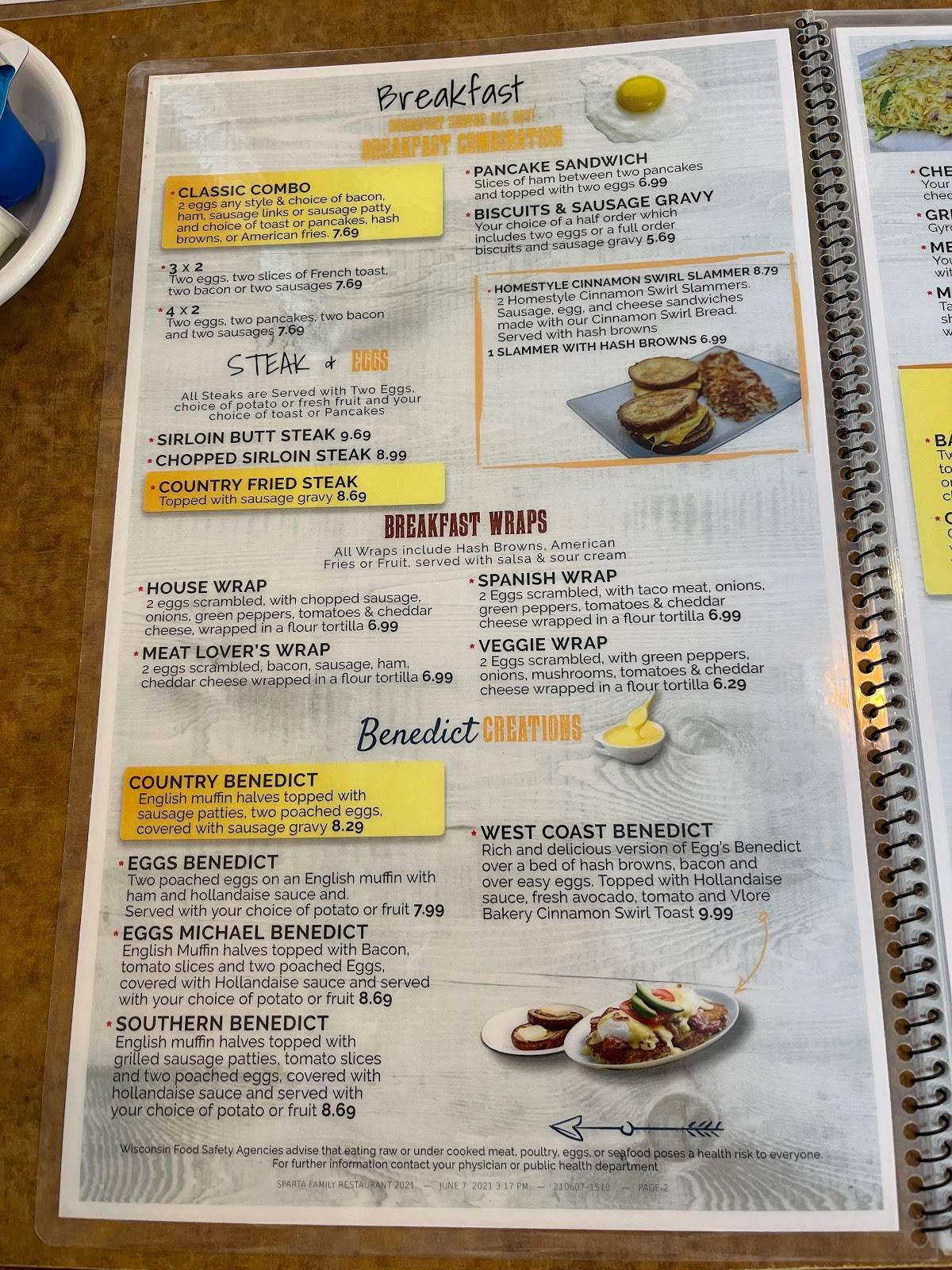Menu at Sparta Family Restaurant, Sparta