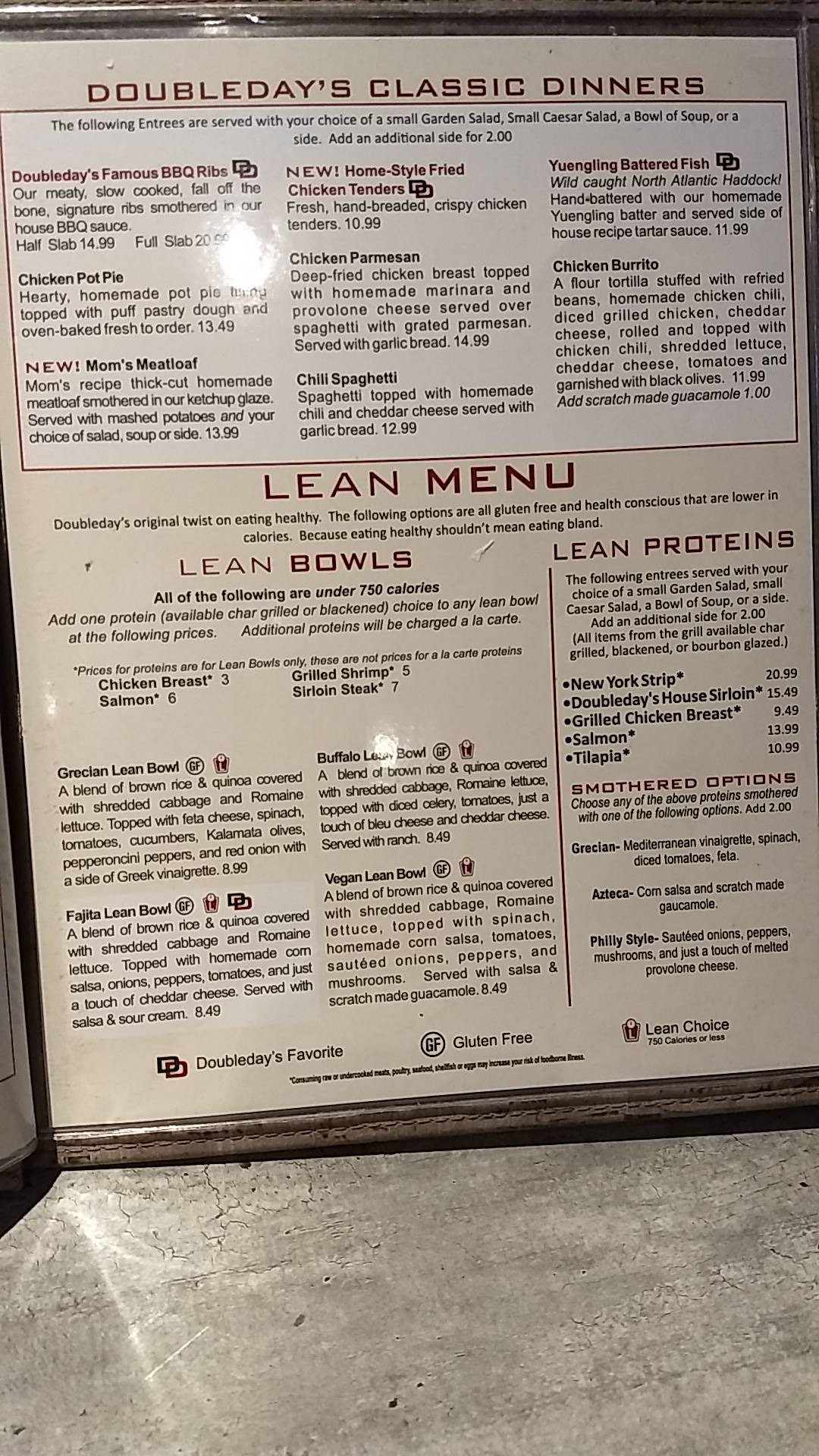 Menu at Doubleday's Grill &Tavern pizzeria, Springboro