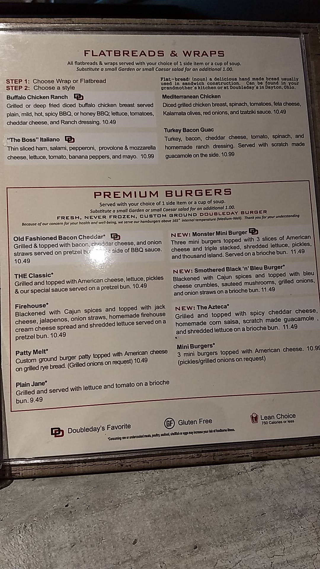 Menu at Doubleday's Grill &Tavern pizzeria, Springboro
