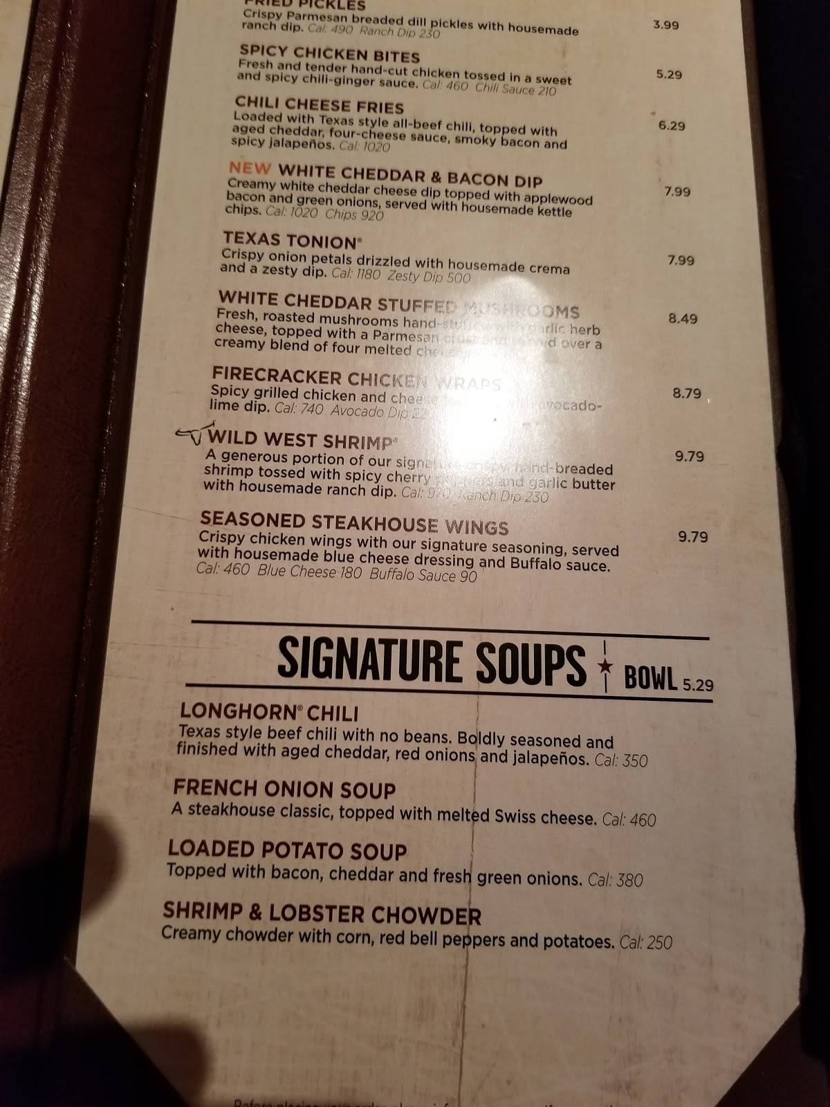 Menu at LongHorn Steakhouse, Springfield