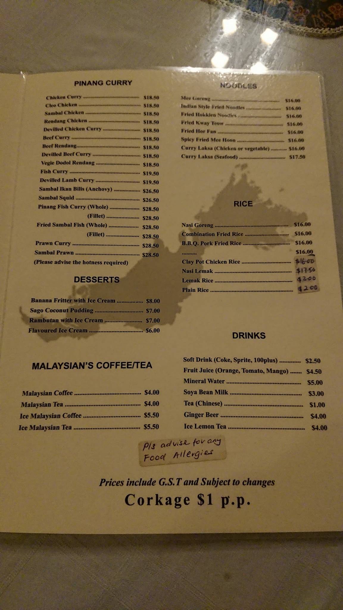 Menu at Sri Pinang desserts, Auckland