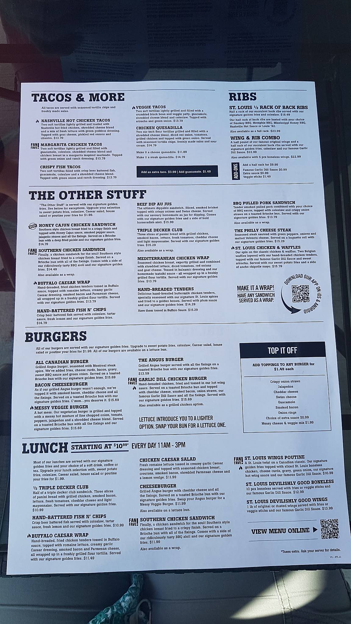 Menu at St. Louis Bar & Grill, Quispamsis