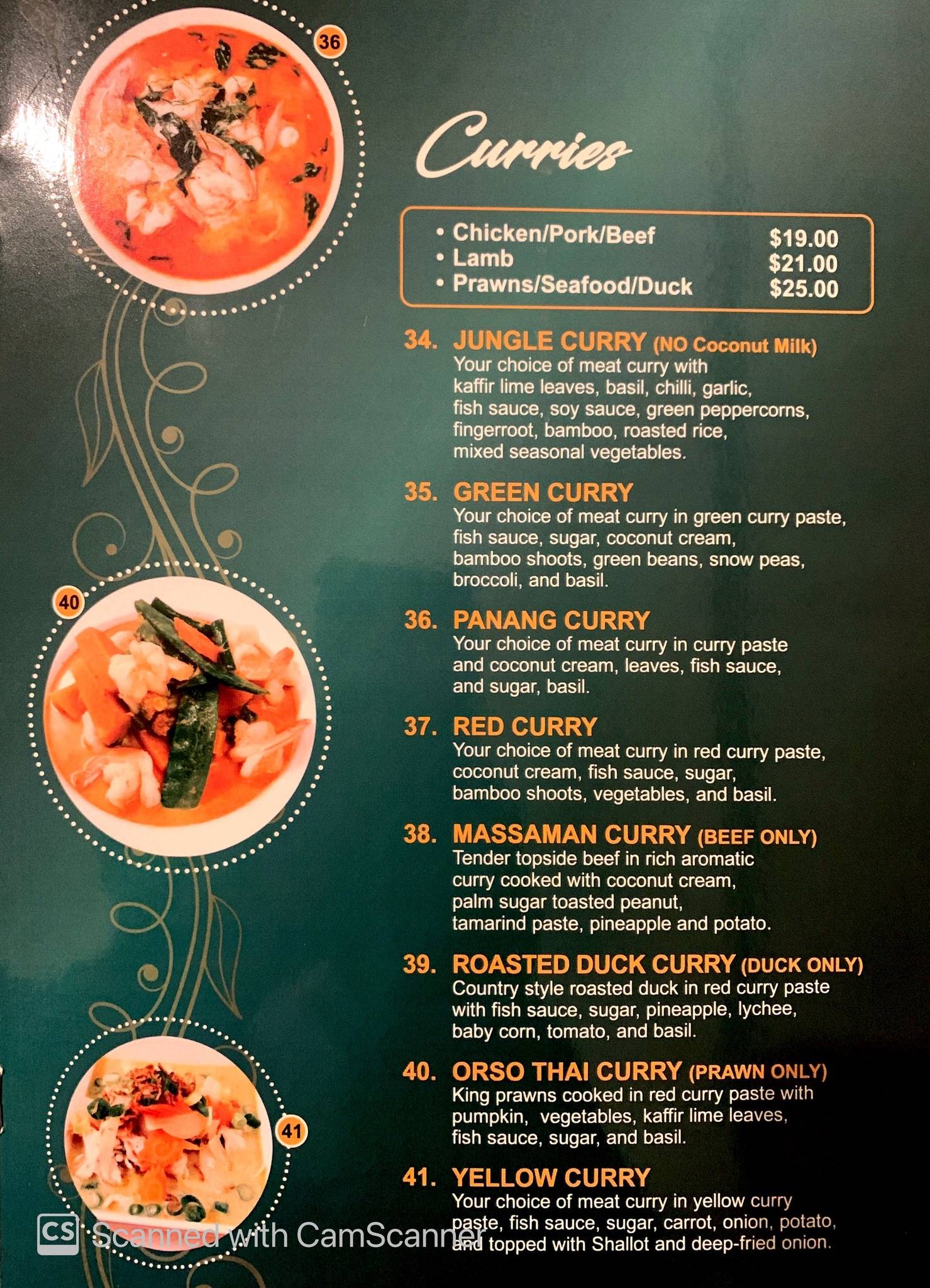 Menu at Orso Thai restaurant, Stanthorpe