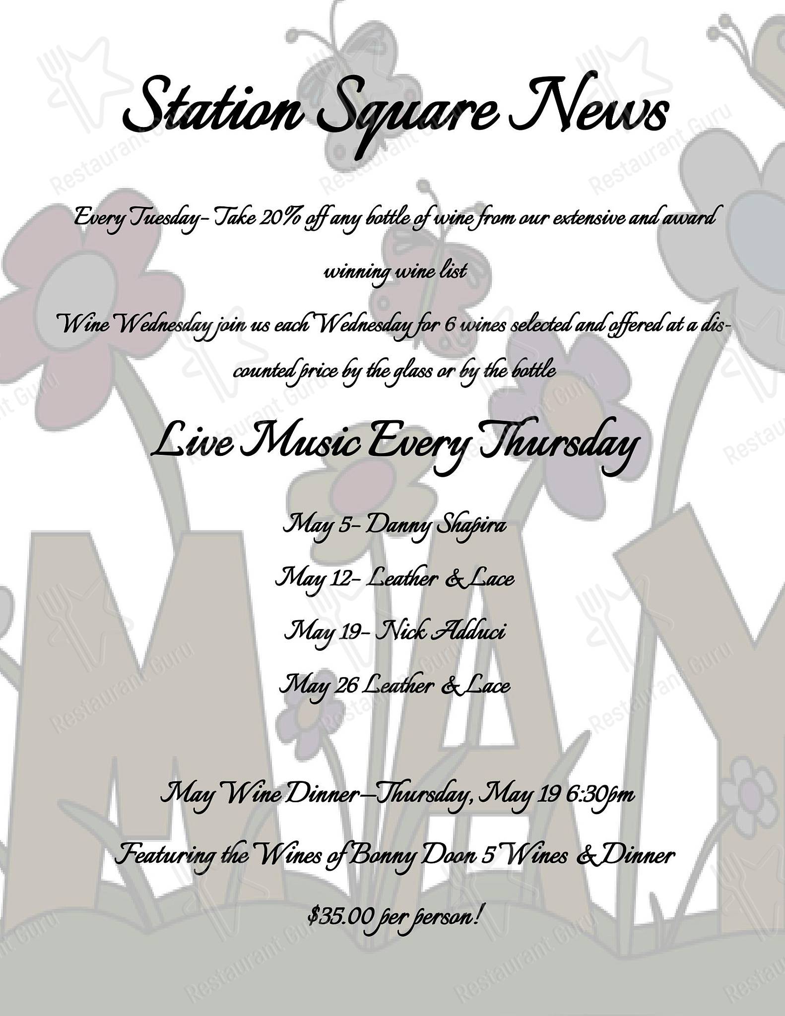 Menu at Station Square restaurant, Youngstown, Belmont Ave