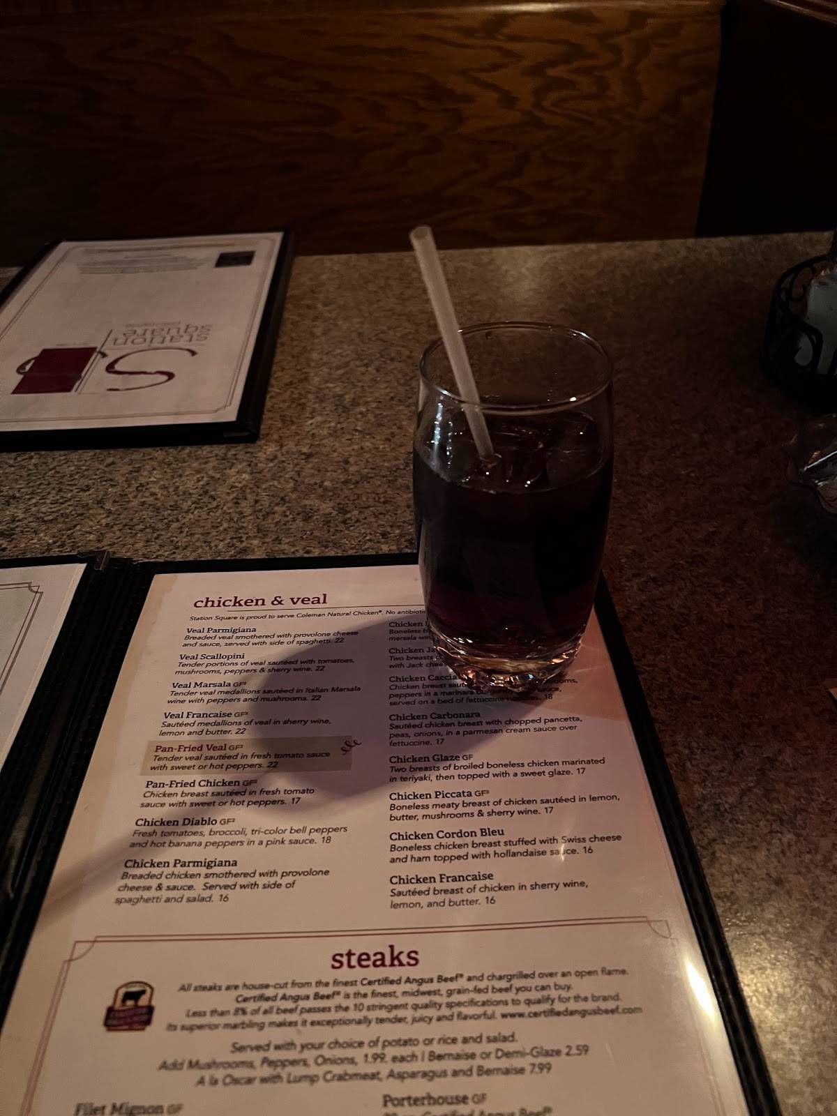 Menu at Station Square restaurant, Youngstown, Belmont Ave