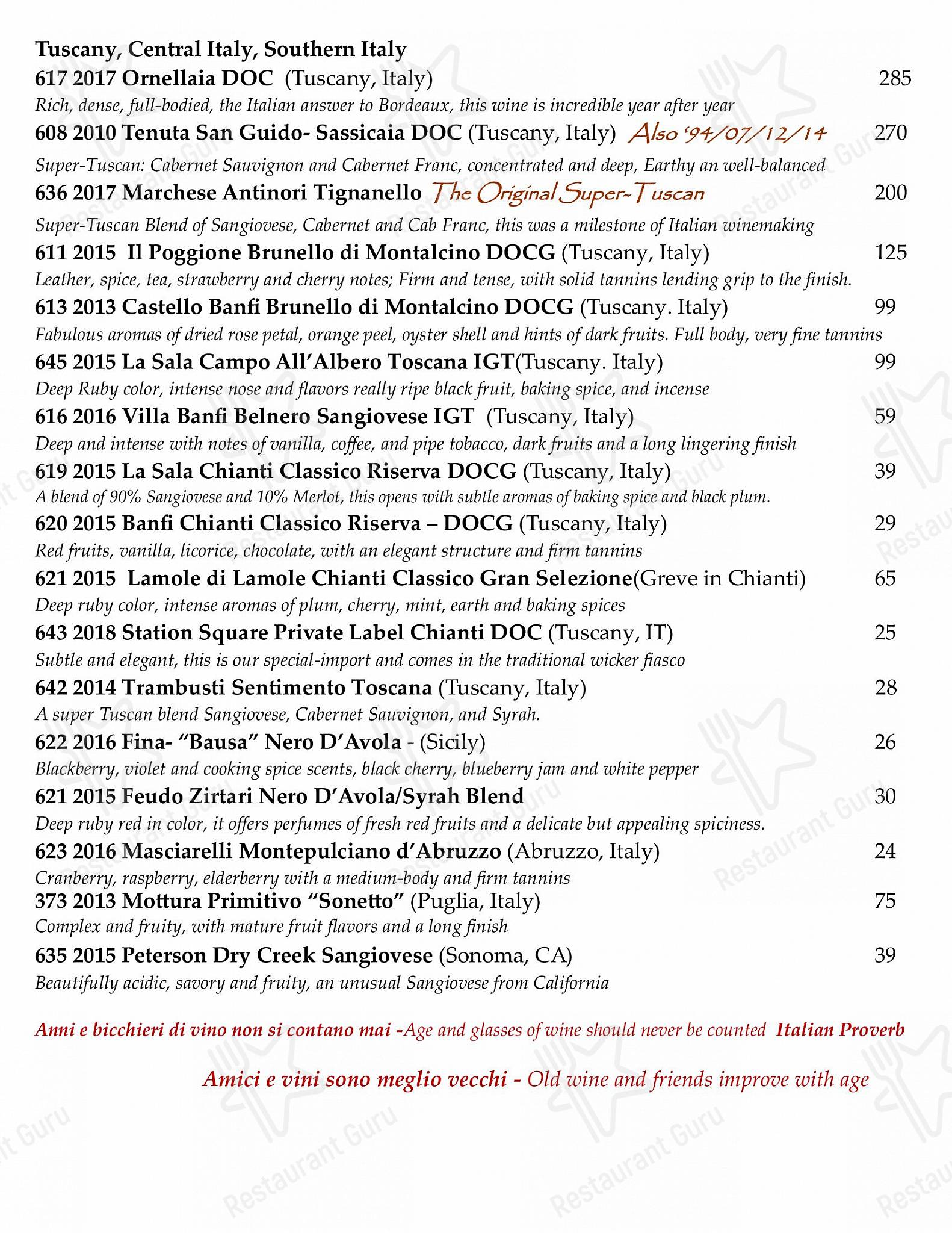 Menu at Station Square restaurant, Youngstown, Belmont Ave