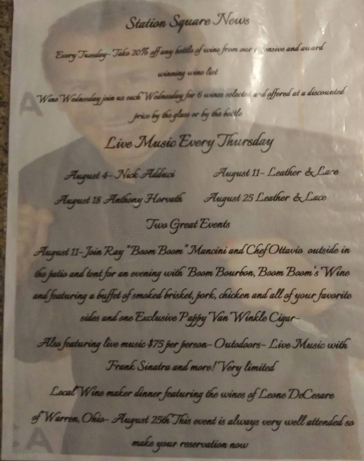 Menu at Station Square restaurant, Youngstown, Belmont Ave