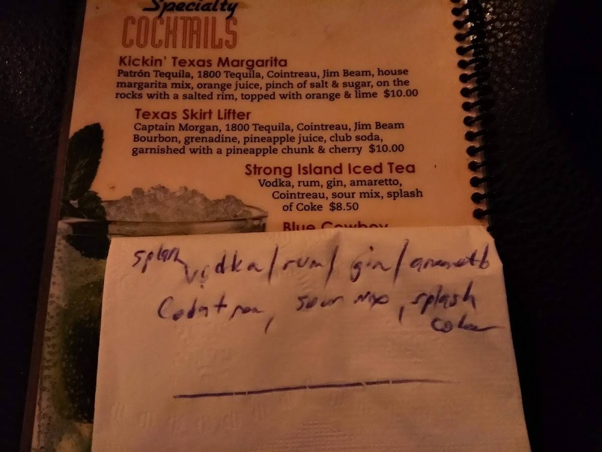 Menu at Cherokee Chophouse steakhouse, Marietta