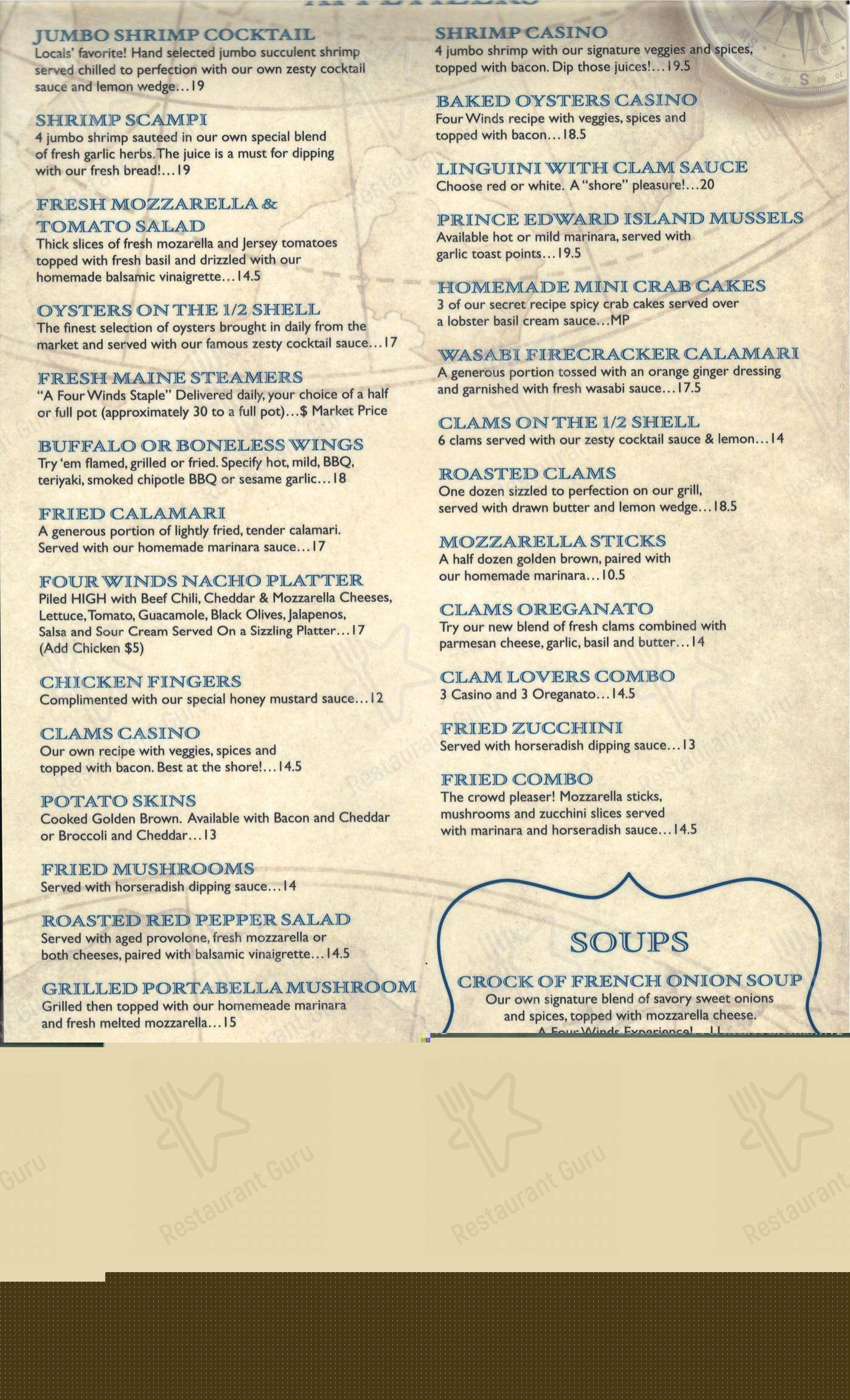 Menu at Four Winds Restaurant, Manasquan