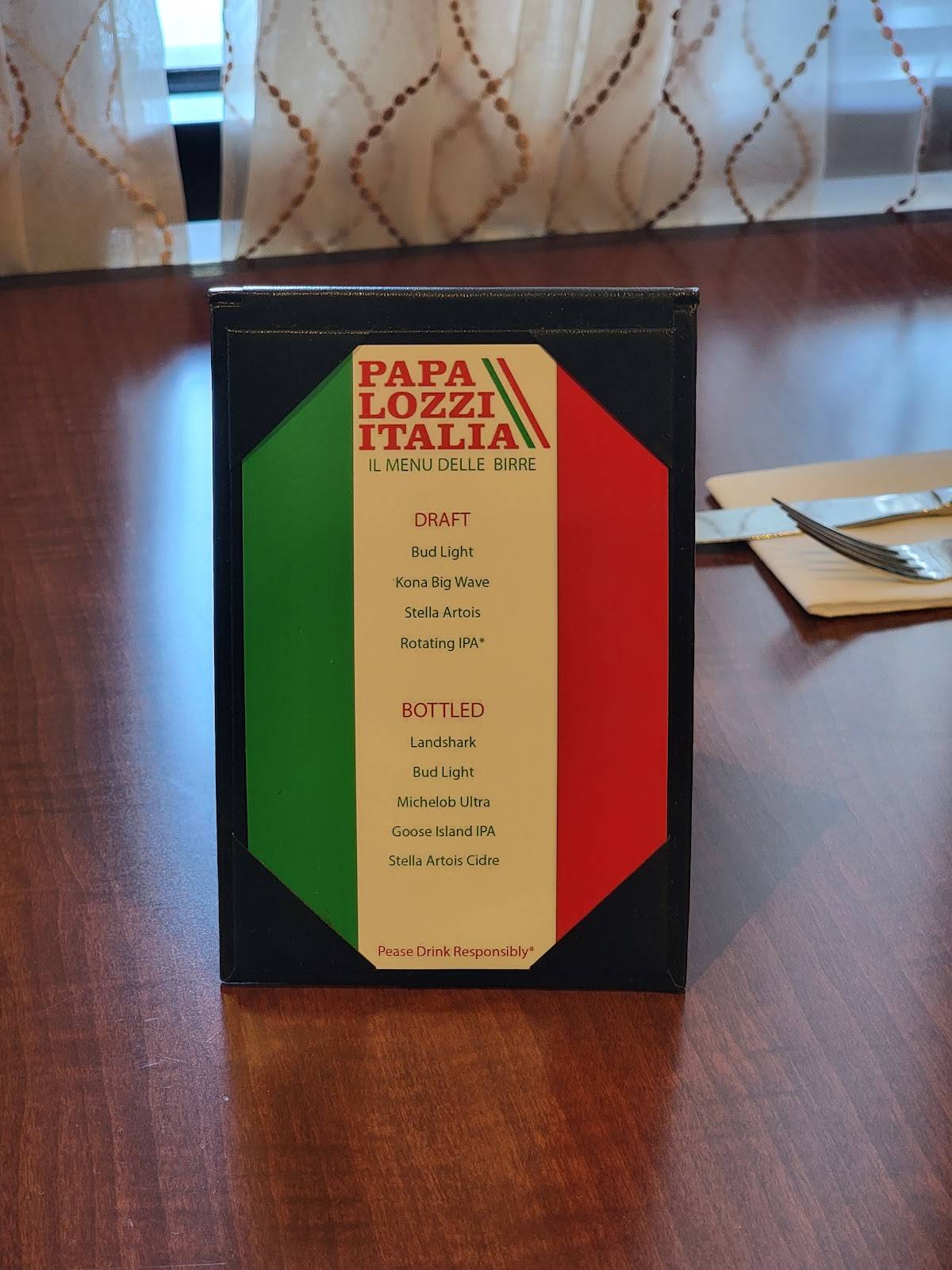 Menu at Papa Lozzi Italia steakhouse, Orlando