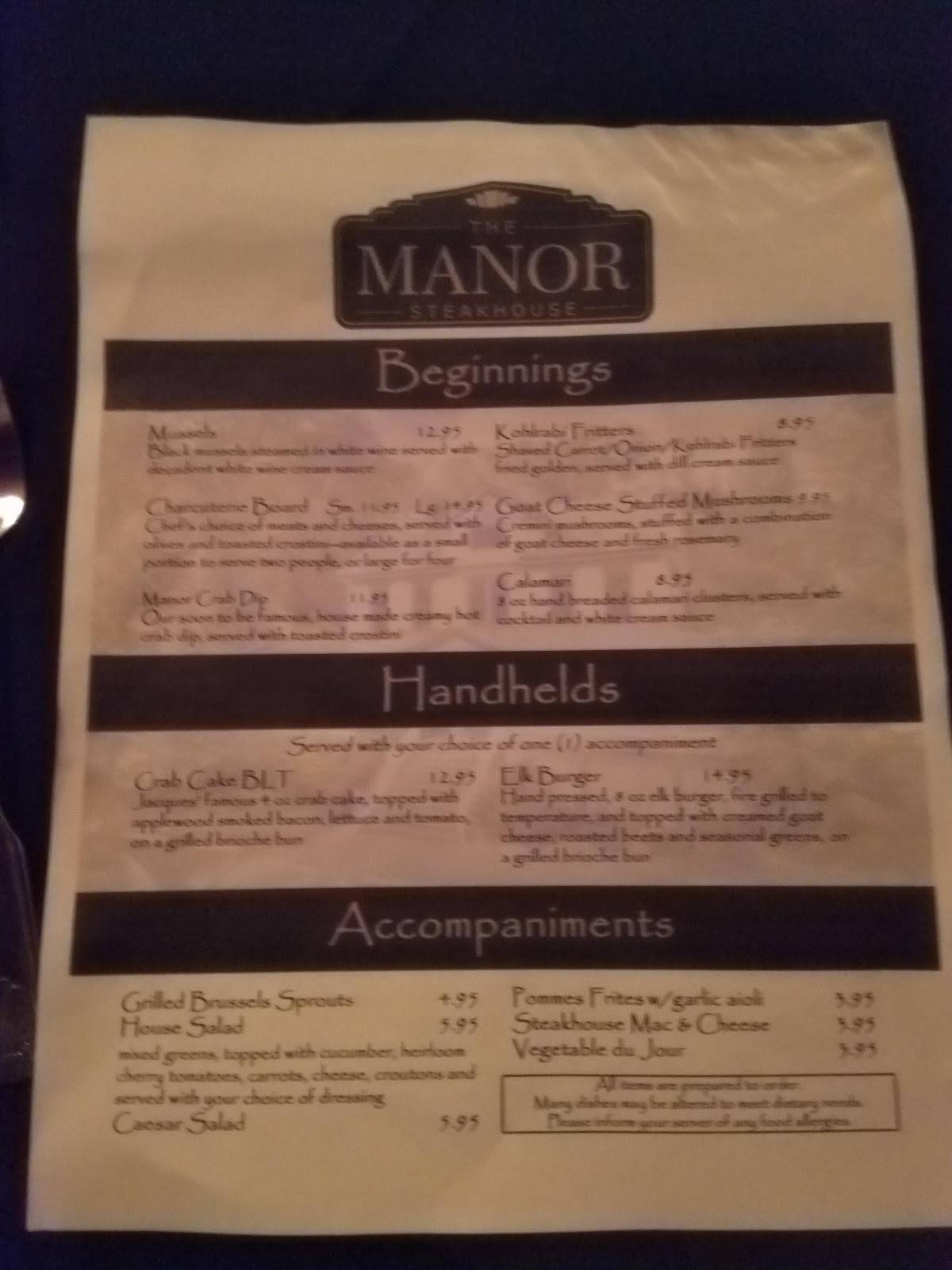 Menu at Stonecroft Manor (formerly The Manor Steakhouse), Oakland