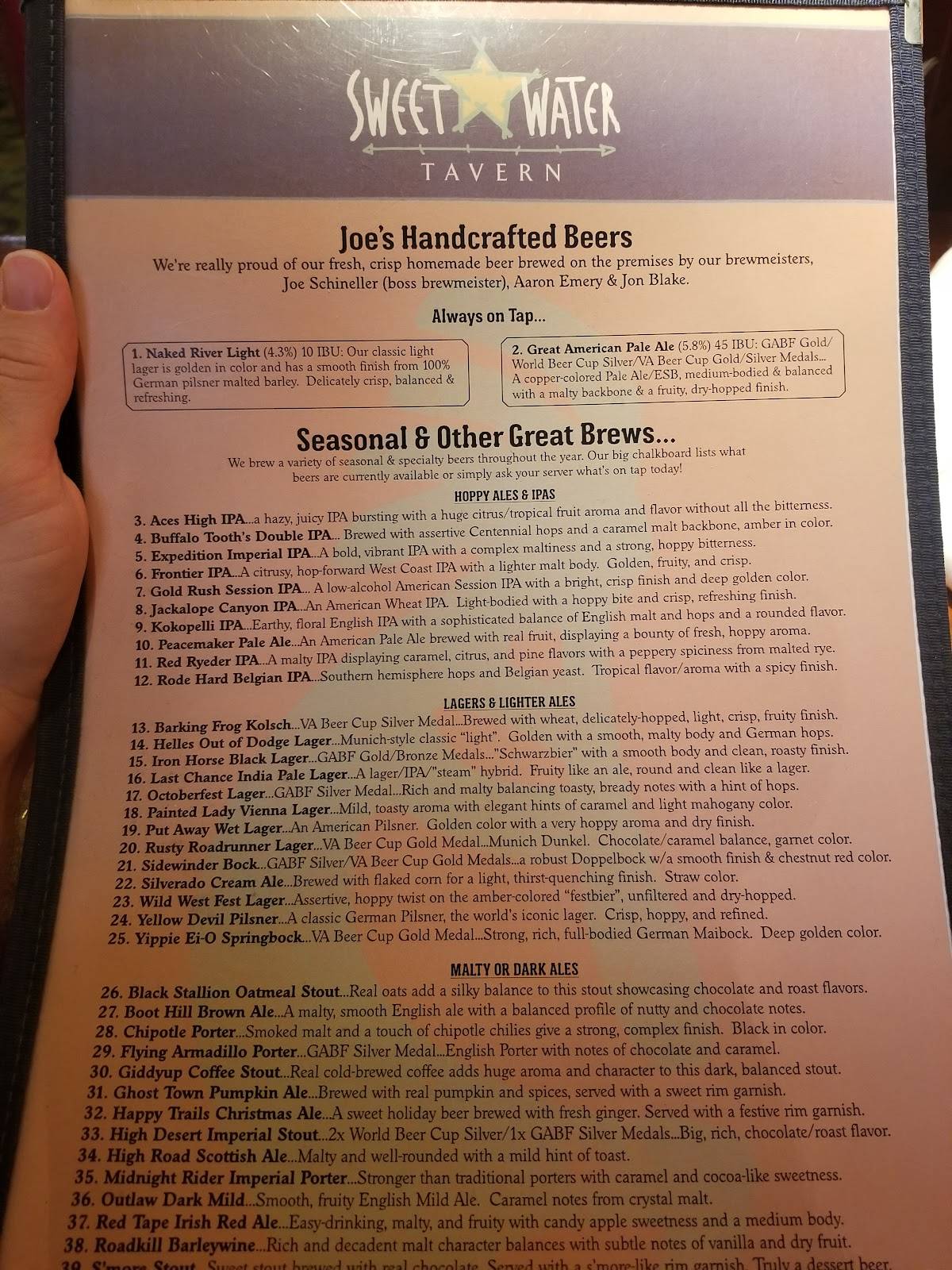 Menu at Sweetwater Tavern steakhouse, Merrifield
