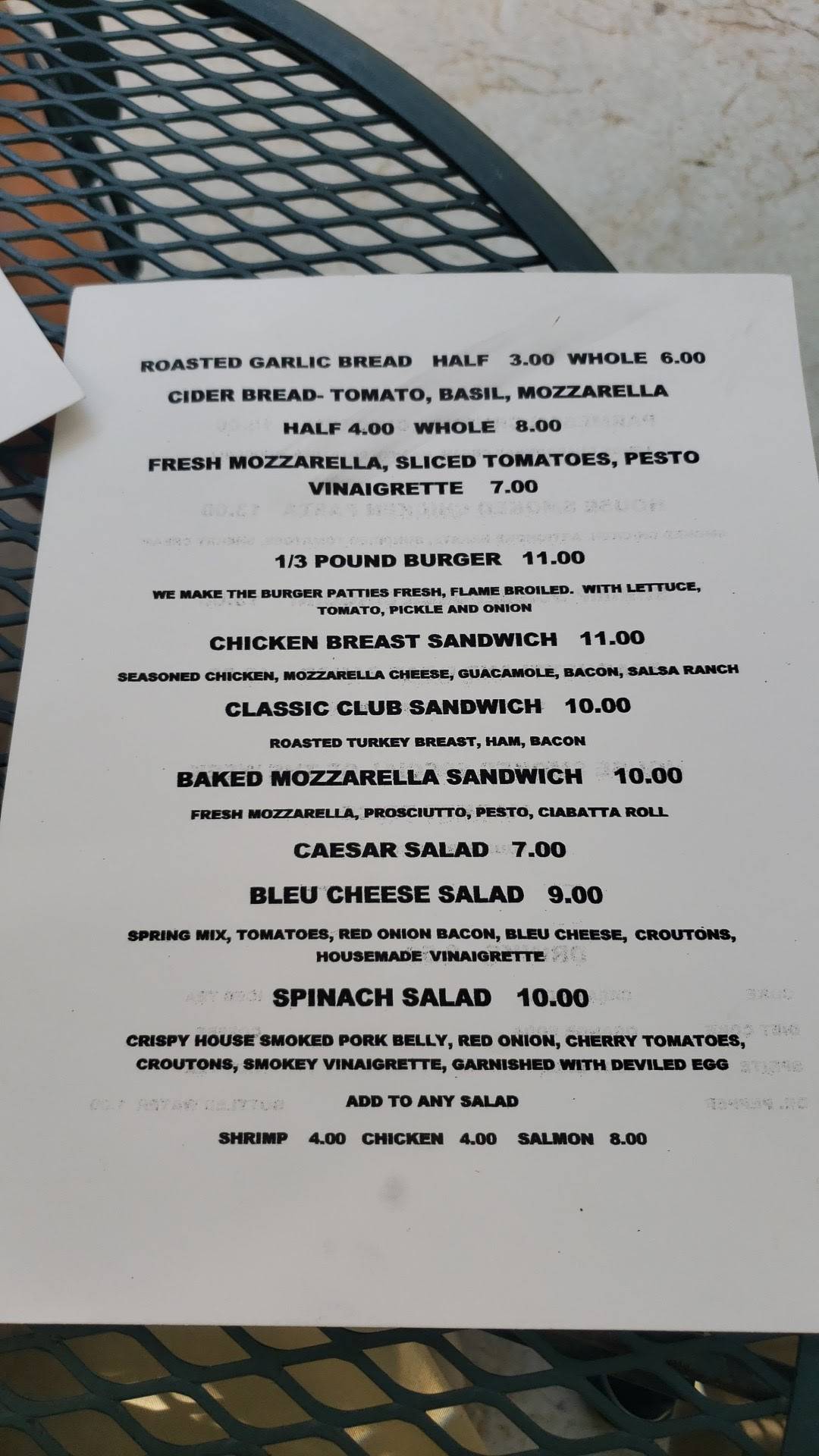 Menu at The Cider House at Canvas Cafe, Virginia City